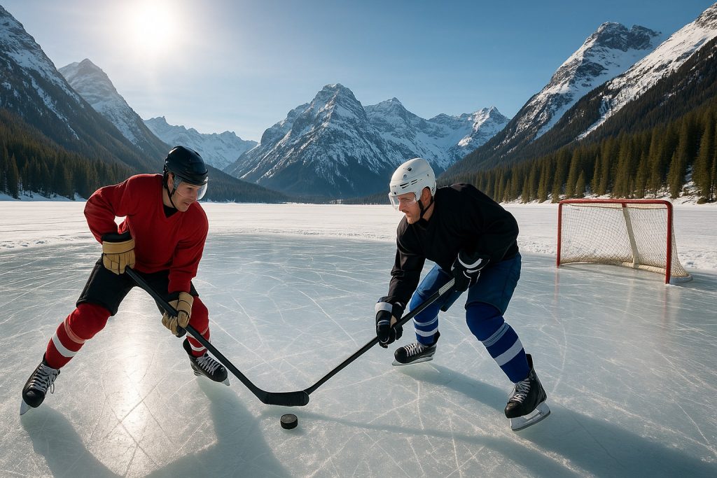 Ce lac gelé cache un terrain de hockey naturel absolument unique au monde